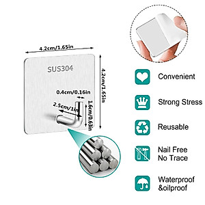 Daewiutr 14 Pack Towel Hooks, Adhesive Hooks Heavy Duty, Shower Hooks for Towels, Wall Hooks Stainless Steel for Bathroom Kitchen Garage Hotel Wall Mounted, Waterproof