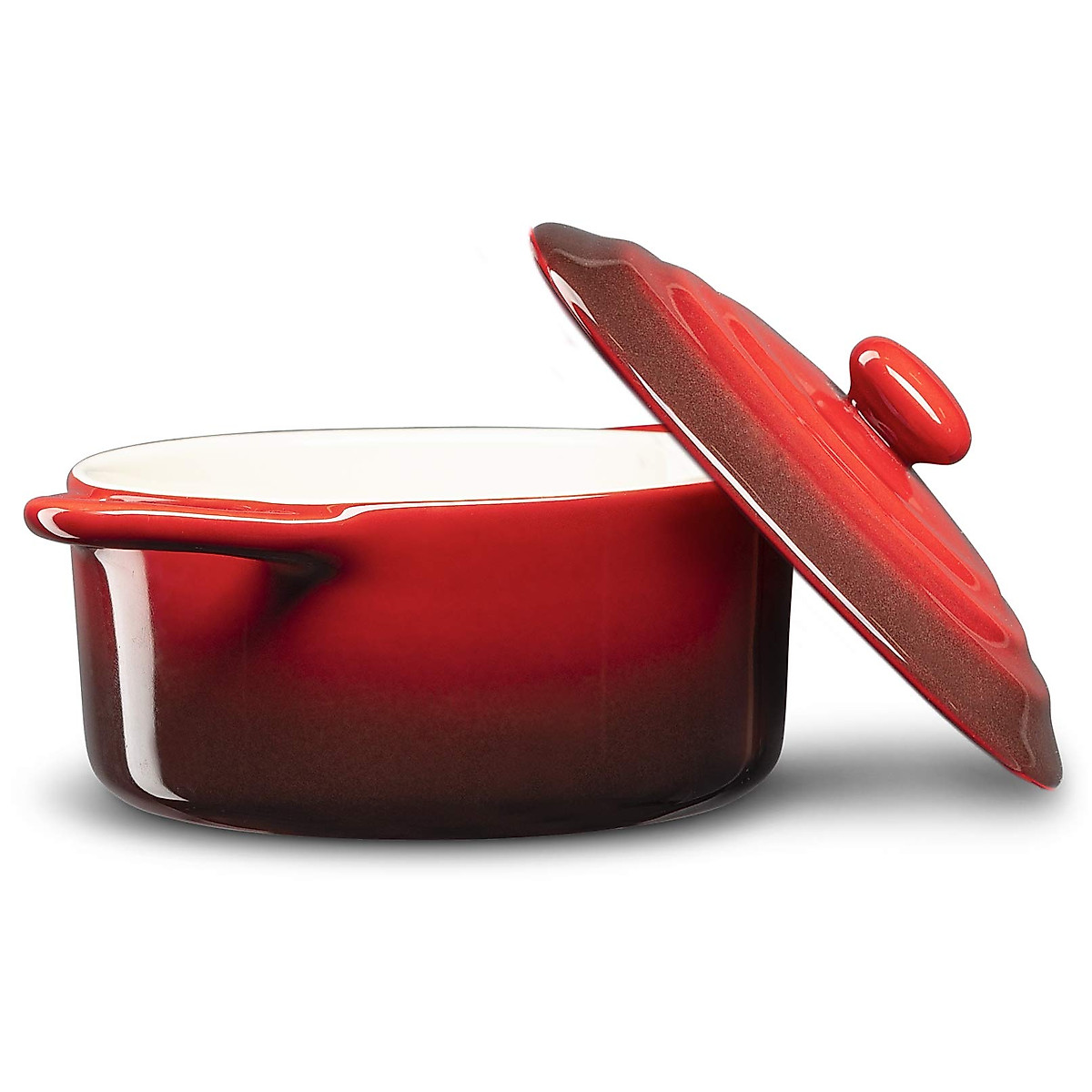 Kook Ceramic Mini Cocotte Set, Small Casserole Dishes with Lids and Handles, Individual Baking Ramekins, Oven, Microwave & Dishwasher Safe, Stoneware, 12 oz, Set of 4