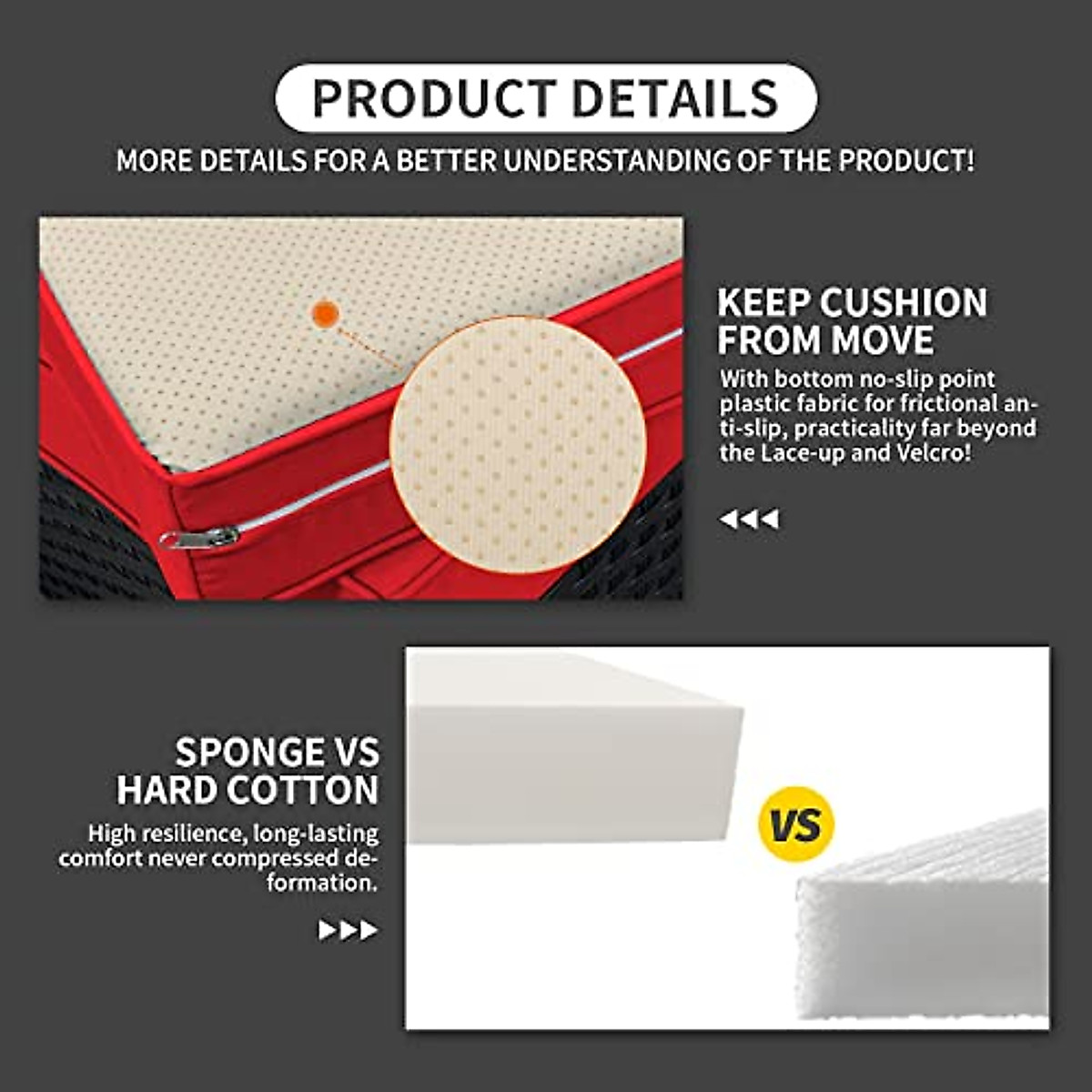 Patio Sectional Furniture Set 10-Piece Outdoor Wicker Conversation Sofa Couch with Red Non-Slip Cushions Furniture Cover Black PE Rattan