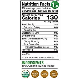HerbaZest Quinoa Flakes Organic - 1 LB - USDA Certified, Vegan & Gluten Free Superfood - Perfect with Yogurt, Cereal, Smoothies, Granola & Desserts
