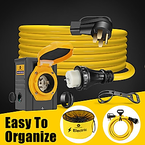 LAZMUMI 50 Amp 15FT Generator Power Cord and Power Inlet Box Waterproof Combo Kit, 125V/250V 50A NEMA 14-50P to SS2-50R Generator Extension Cord with NEMA SS2-50P Generator Inlet