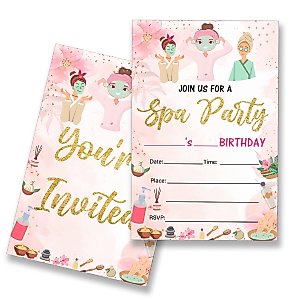 Pink Spa Birthday Party Invitations Supplies Fill-In Set of 20 with Envelopes Spa Birthday Bash Invites Cards(Double Sided)
