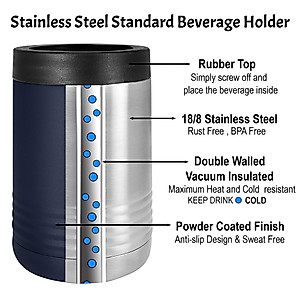 Personalized Stainless Steel Engraved Insulated Beverage Holder Customized Can Cooler with Custom Name Text – Wedding, Birthday, Corporate Gift (Black, Standard)