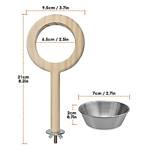 KATUMO Bird Perch Bird Feeding Cup Parrot Wood Perch Stand Toy Bird Cage Accessory for Parakeet Lovebird Conure Budgie Canary Finch Small Parrots