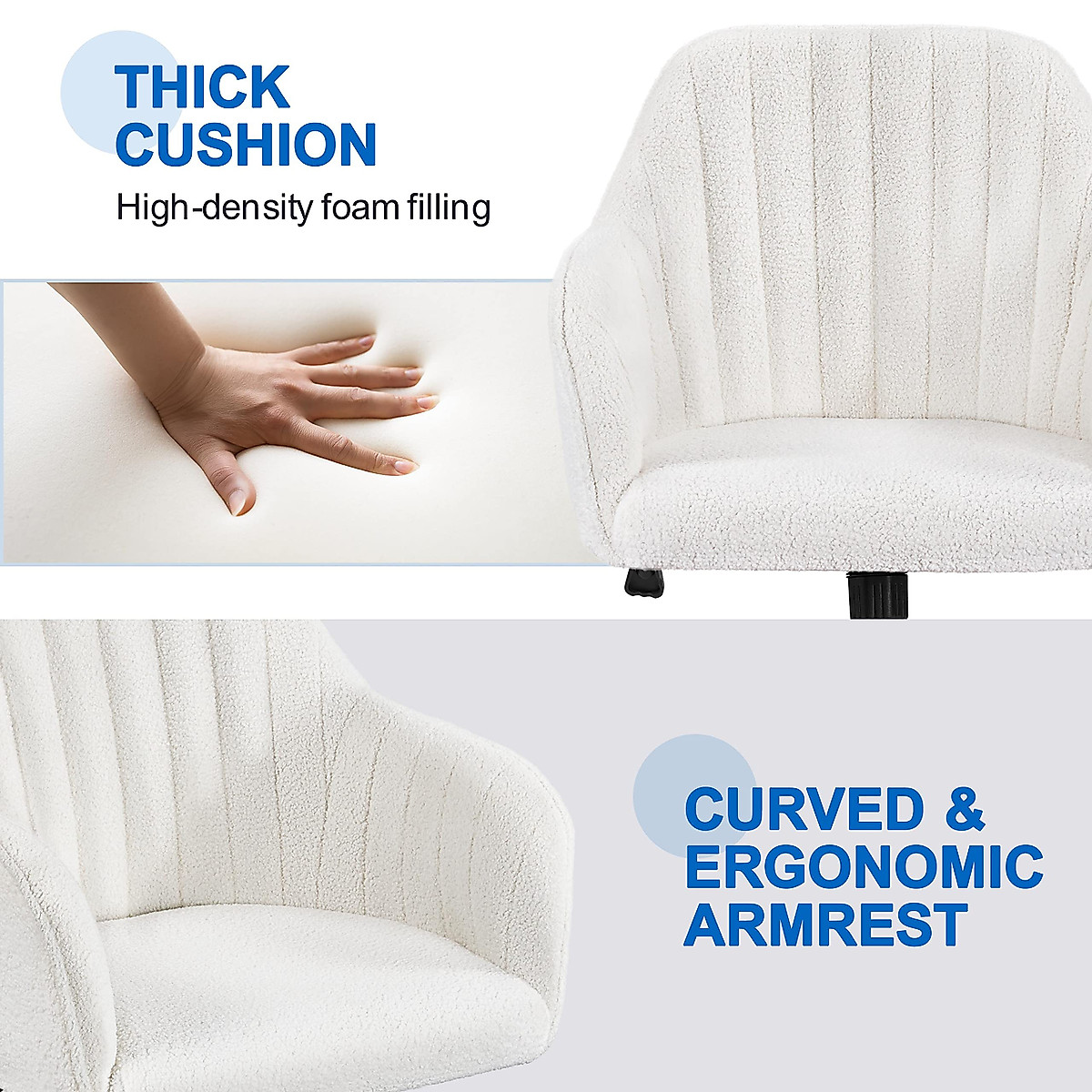 Yaheetech Boucle Vanity Chair Desk Chair Comfy Modern Accent Chair Mid Back Ergonomic Office Chair Height Adjustable Swivel Computer Chair for Bedroom with Arms Ivory