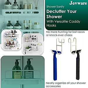 Jovware White Shower Caddy Hooks, Shower Caddy White Razor Hooks, Razor Hanger for Shower, White Shower Shelf Hooks, Shower Hooks for Loofah, Razor Holder 2 Pack Open