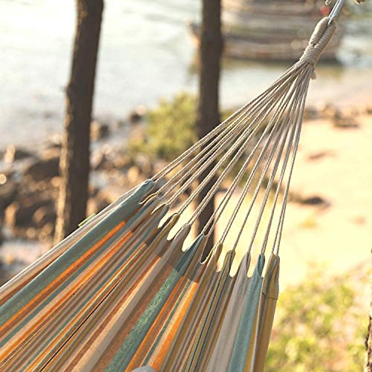 Brazilian Hammock Indoor Hammock Extra Large Canvas Hammock with Carry Bag for Patio Porch Garden Backyard Lounging Outdoor and Indoor Yellow Stripes