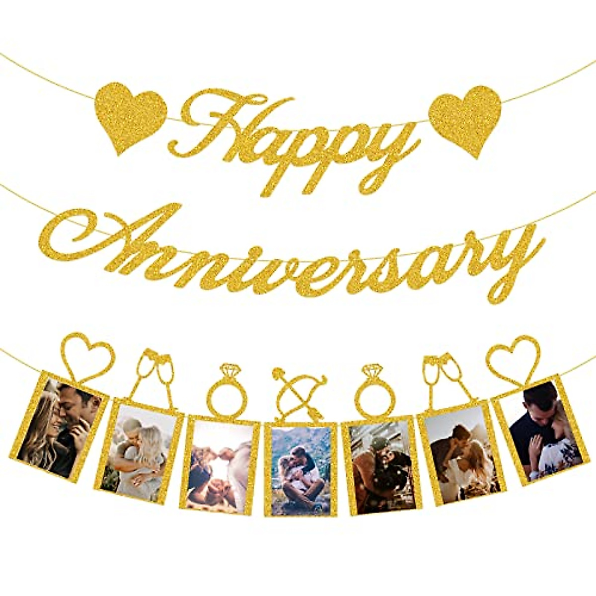 Happy Anniversary Party Decorations - Happy Anniversary Banner and Photo Banner for Wedding Anniversary Party decor