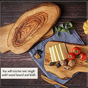 Crystalia Handmade Small Wooden Cutting Board for Kitchen, Natural Olive Wood Cheese Serving Board, Cute Live Edge Cutting Chopping Board with Wooden Spreader for Butter, Jam
