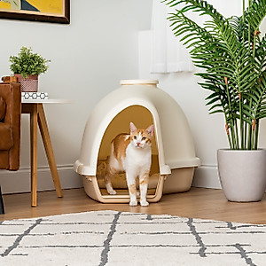 IRIS USA Large Igloo Shaped Dog House, White/Almond