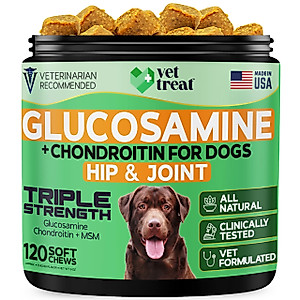 Hemp Hip and Joint Supplement for Dogs - Glucosamine for Dogs -Made in USA- 120 Treats Pain Relief Anti Inflammatory - Chondroitin, MSM, Hemp Oil - Dog Joint Supplement w/Arthritis Relief + Mobility