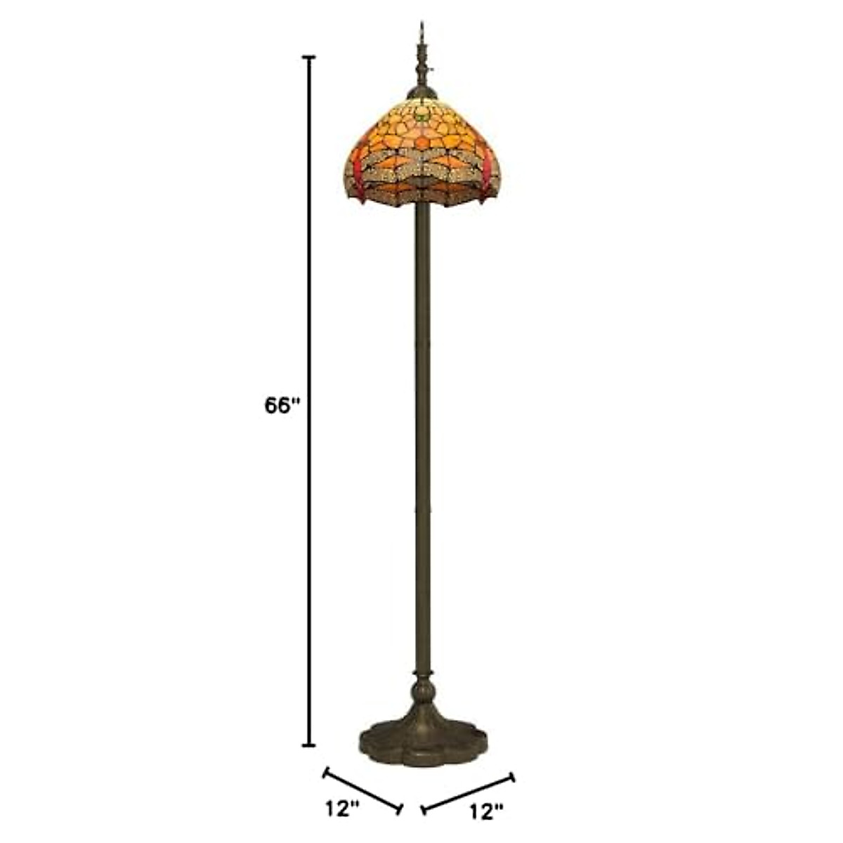 WERFACTORY Tiffany Floor Lamp Sea Blue Yellow Stained Glass Dragonfly Light 12X12X66 Inches Pole Torchiere Standing Corner Torch Uplight Decor Bedroom Living Room Home S128 Series