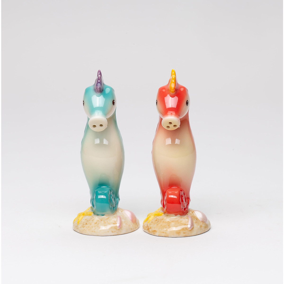 Fine Porcelain Colorful Seahorse Salt & Pepper Shakers Set, 4" H