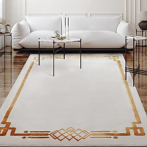 Antep Rugs Babil Gold 8x10 Modern Bordered Indoor Area Rug, Black, 7'10" x 10'