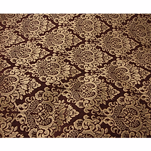 56" Wide Wine Cleopatra Chenille Fabric Gold Damask Print Upholstery Furniture Fabric by The Yard