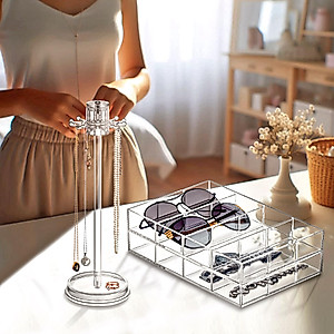 Amazing Abby - Soleil - Acrylic 4-Compartment Sunglass Organizer, Plastic Eyeglass Display Case, Transparent Jewelry Storage Tray, Clear Beauty Supply Holder, Great for Bedroom and Bathroom