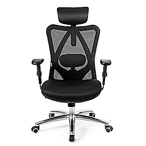 Giantex Ergonomic Office Chair, Mesh Office Chair with Adjustable Headrest, Tilt-Down Backrest Mesh Adjustable High Back Office Chair, Breathable Computer Desk Chair, Mesh Back Office Chair