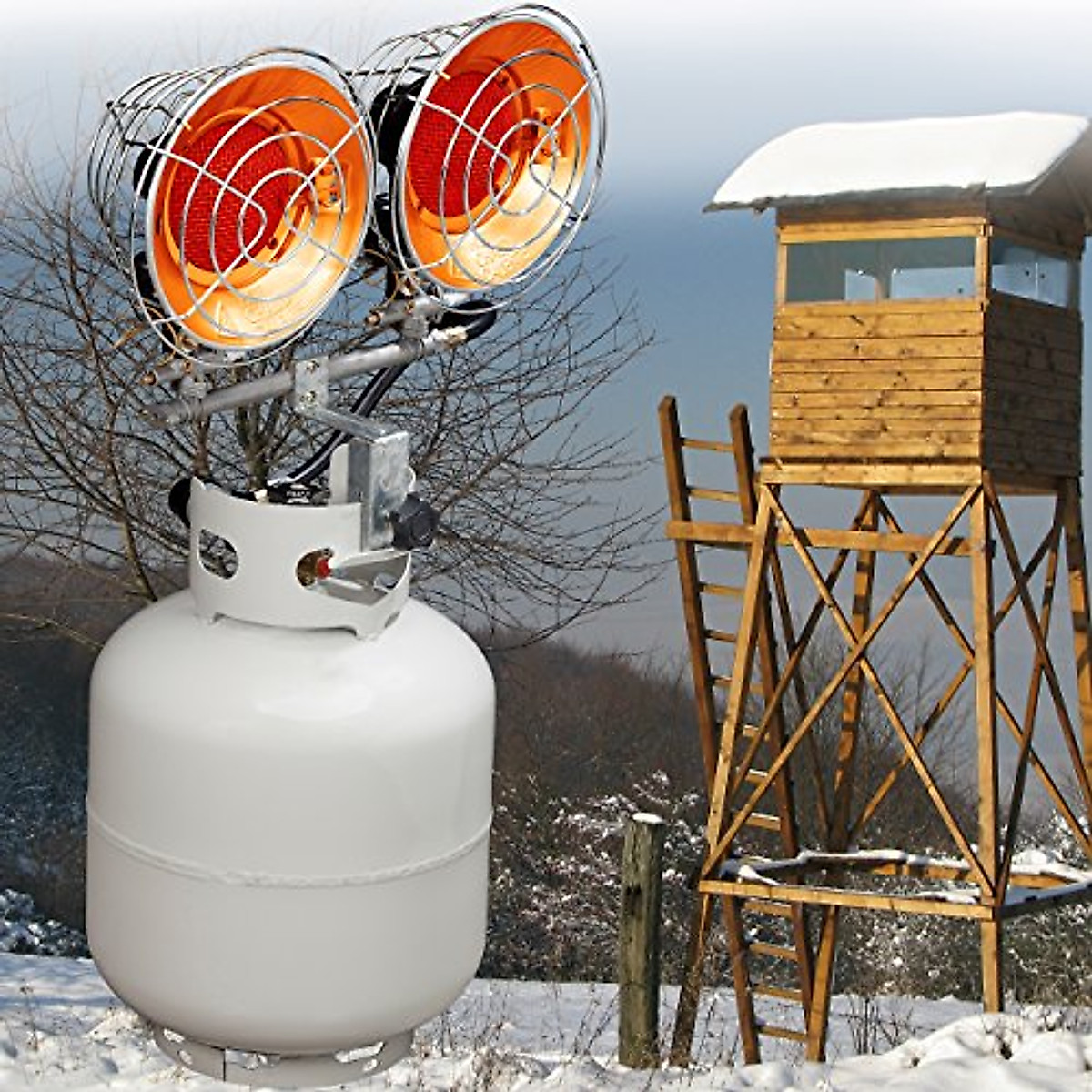 Avenger FBDTP30 Infra-Red Tank Top Outdoor Heater for Use with Propane Gas Tanks for Camping, Patios, and More, Double Burner, 30,000 BTU, Silver