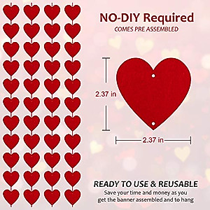 120 Red Hearts Felt Garland, NO DIY, Valentines Day Red Heart Hanging String Garland, Valentines Day Decor, Valentine Decorations Valentines Wedding Anniversary Birthday Party Supplies