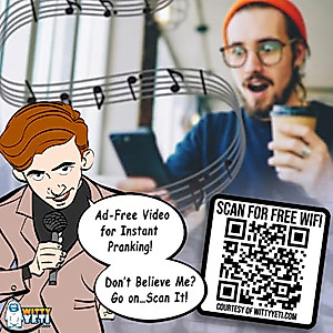 Ad-Free, Realistic 2x2IN Fake WiFi Rick Roll QR Code Stickers 25 Pack. Best Bulk Practical Joke Novelty Set for April Fools. Trick Friends and Family with Hilarious Vinyl Decal Meme Prank