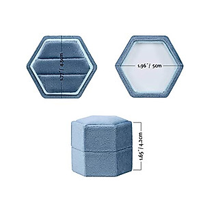 BLUTETE Hexagon Velvet Double Slots Ring Heirlooms Box Engagement Ring Box Proposal Box Ring Display Holder (Blue Ocean)