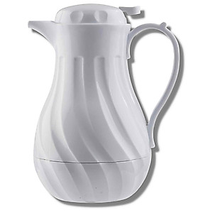 Tablecraft Insulated Coffee Server, Tea and Hot Water Beverage Dispenser, Swirl Thermal Triple Wall Serving Pitcher, Commercial Restaurant Foodservice Plastic BPA Free Pot, White, 40 Ounce