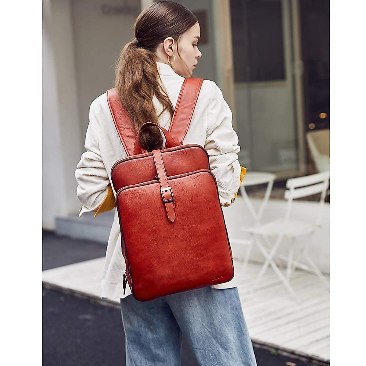 CLUCI Womens Backpack Purse Vegetable Tanned Full Grain Leather bundles with Small Wallets