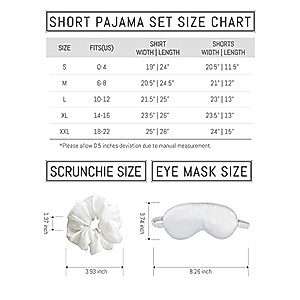 Personalized Bridal Bridesmaid Pajama Set For Women With Eye Mask and Scrunchie Short Sleeve Satin Silk Customize Monogram Wedding Party and Gifts (White, Small)