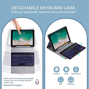 iPad Keyboard Case for Air 3rd Gen 10.5" (2019), iPad Pro 10.5" (2017), iPad 9th/8th/7th 10.2'', Magnetic Detachable Wireless Bluetooth Keyboard, Smart Keyboard Case with Back-lit and Pen Holder,Black