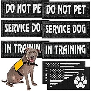 8 Pieces Service Dog Vest Patches Reflective Dog Patches in Training Dog Patches Do Not Pet and Dog Paw Patches Flag Removable Tactical Dog Harness Patches (Classic Patterns,4.3 x 1.6 Inch)
