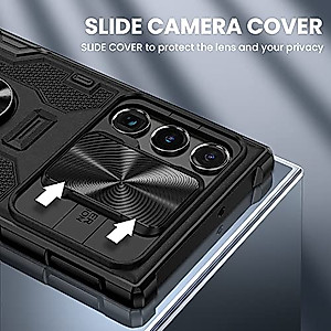 VEGO for Galaxy S22 Ultra Case with Slide Camera Cover, Built-in 360° Rotate Ring Kickstand Magnetic Shockproof Cover Case for Samsung Galaxy S22 Ultra 5G 6.8 inch 2022 Armor Style - Black