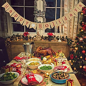 Happy Holidays Banner Burlap | Christmas Banner Burlap | Christmas Decorations| Holiday Decorations| Perfect for Home Yard Indoor Outdoor Mantel Fireplace Hanging Decor