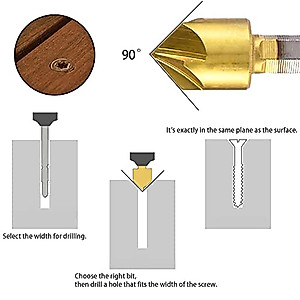 Kigauru 6 Pcs Countersink Drill Bit Set 1/4 Inch Hex Shank 90 Degree Sets High Speed Steel 5 Flute Countersink Bit Wood Quick Change Bit 6mm-19mm with 1 Pcs Automatic Center Punch Tool