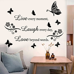 Wall Decal Quote Live Every Moment Laugh Every Day Love Beyond Words Wall Sticker Motivational Wall Decals Family Inspirational Wall Stickers for Bedroom Living Room Window Decor Home Decor.