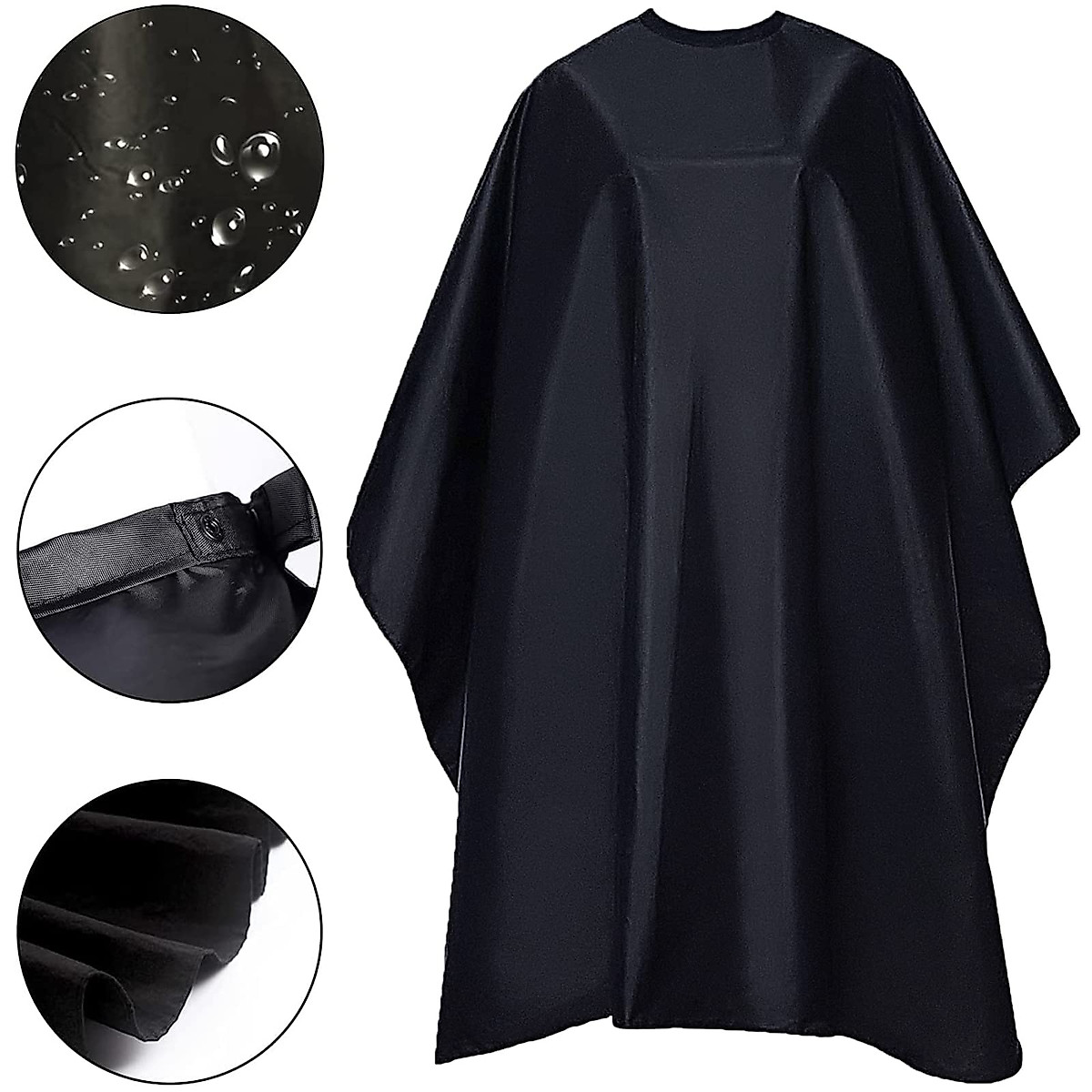 VETUZA Professional Barber Cape, Salon Cape with Snap Closure for Hair Cutting, Black 59" x 51"