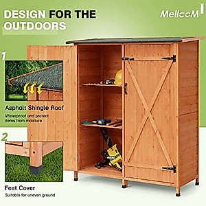 MELLCOM Outdoor Wood Storage Shed, 63“ Garden Shed with Double Lockable Doors, Weather Resistant Tool Shed Organizer for Patio, Garden, Backyard, Lawn