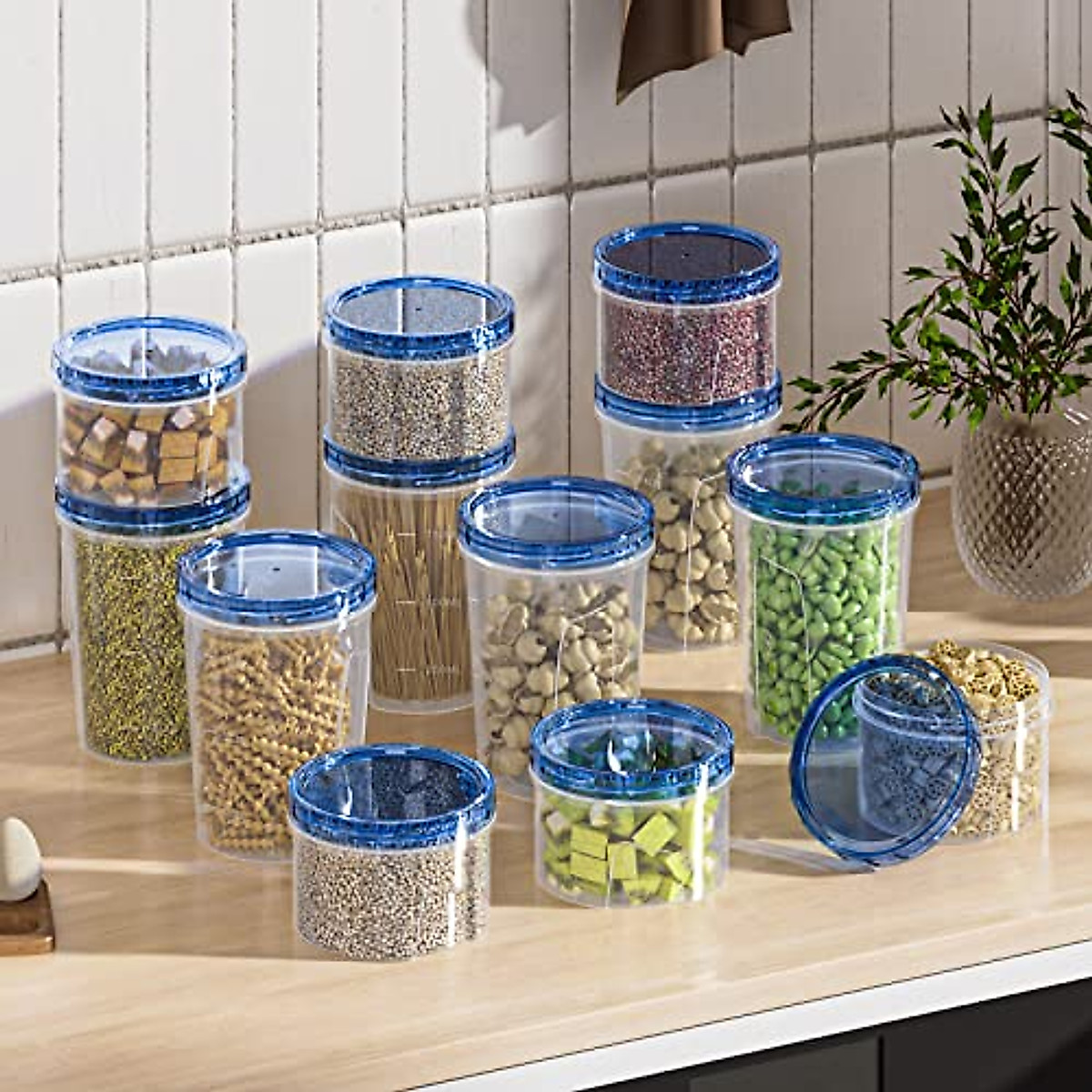Reusable Freezer Storage Container Sets with Airtight Twist Top Lid, Round BPA-Free Plastic Containers with Lids for Kitchen Meal Prep, Microwave, Dishwasher and Freezer Safe [12 Pack-16 oz]