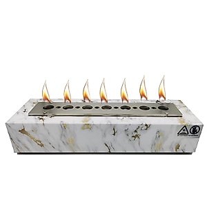 QOJT Table Top Fire Pit for Indoor, Bio Ethanol Fuel Mini Fire Pit, Tabletop Fireplace for Home Decor, Fire Bowl with Marble Stainless Steel Small Fire Pit (White-Gloden)