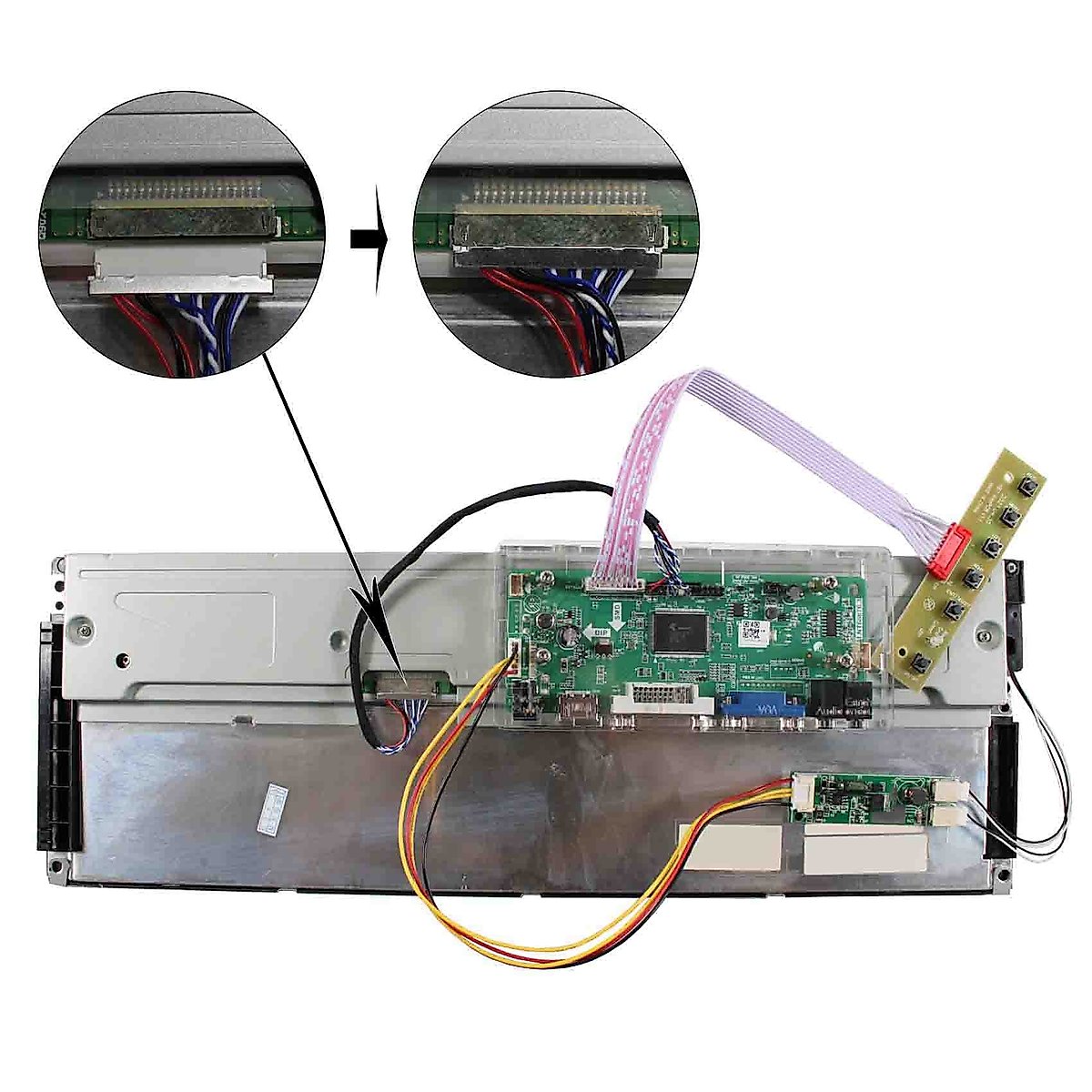 VSDISPLAY 14.9" 1280x390 LCD Screen LTA149B780F with HD-MI DVI VGA Audio Controller Board M.NT68676 with Acrylic Case,and Power Adapter,for DIY 1up Cabinet/Car Gauge Cluster Digital Marquee Monitor