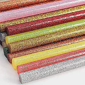 ZOENHOU 308 PCS Colored Glitter Hot Glue Sticks, 14 Colors Melt Adhesive Glue Sticks, Mini Glue Sticks for DIY Art Craft General Repairs Gluing Projects, 4 x 5/16 Inch