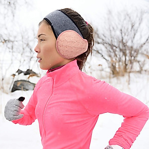 Syhood 2 Pieces Foldable Ear Warmers Adjustable Knitted Earmuffs with Fuzzy Fleece Lining Unisex Furry Winter Earmuffs (Pink and Grey)