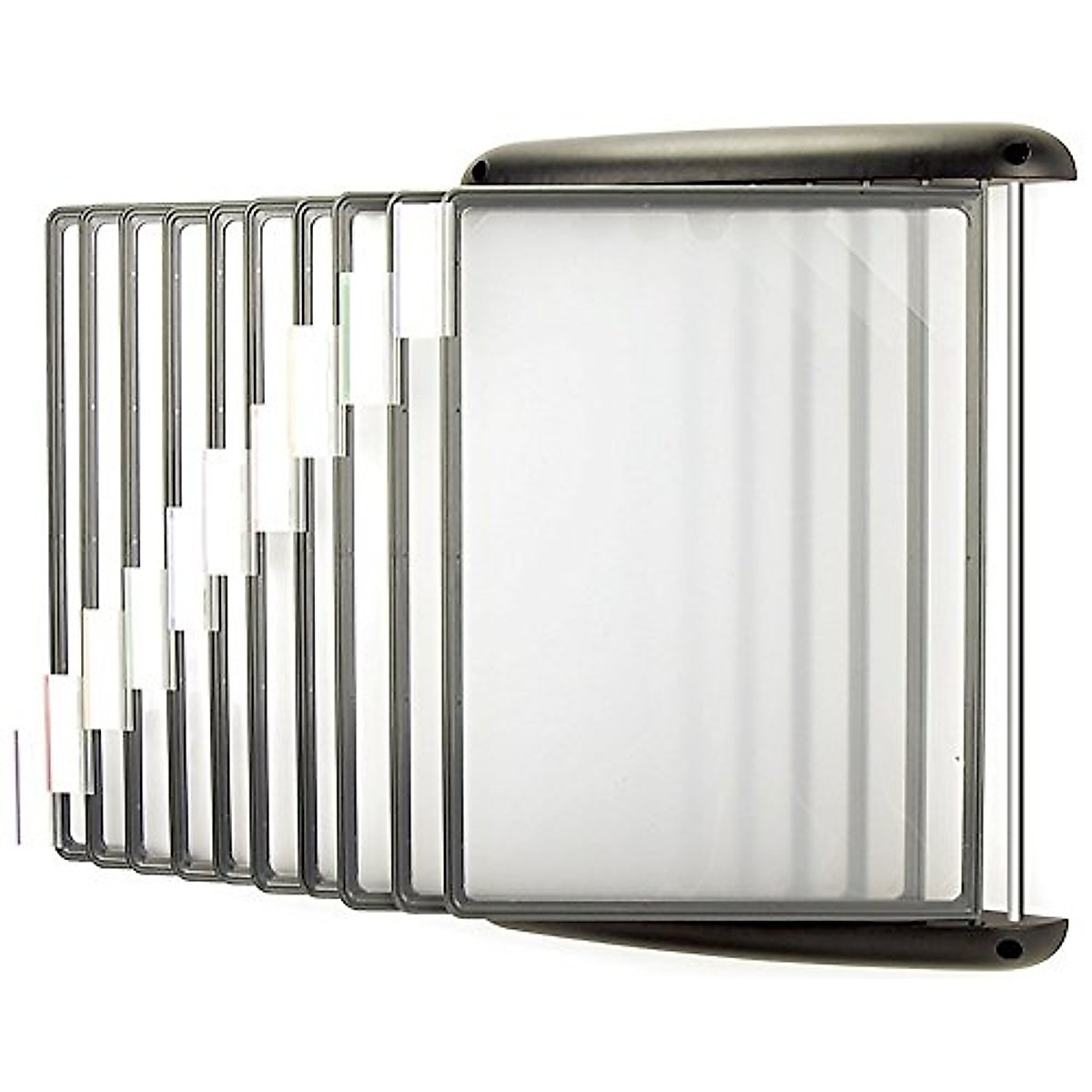 Aidata FDS022L E-Z Wall Mount Reference Organizer, Black, Can display 20 pages of reference sheets, Pockets swivel independently of the base to position pages where you want them