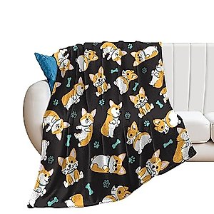 Cute Corgi Blanket Corgi Gifts for Corgi Lovers Corgi Dog Throw Blanket for Women Mens Soft Flannel Blanket for Sofa Bed Decor Christmas Birthday Gifts 70"x80"