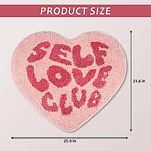 Violacea Self Love Club Rug Heart Shaped Aesthetic Rug Non Slip Microfiber Bath Mat 21.6×25.9in Modern Y2K Dorm College Girly Pink Carpet Rug