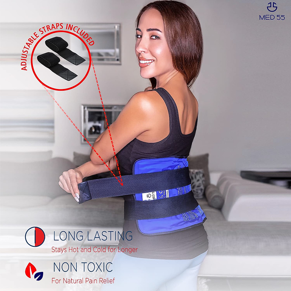 Gel Ice Pack for Injuries Reusable Gel - Hot & Cold Pack Compress Flexible Soft Gel Ice Pack for Back, Shoulder, Elbow, Hip, Knee Pain Relief Therapy for Swelling & Bruising (15x10+Straps)