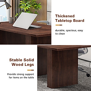 LEVNARY 78 Inch Long Executive Desk, Large Office Desk with Wood Strip Base, Modern Farmhouse Computer Desk Business Furniture for Home Office (Walnut)