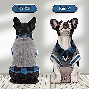 Kuoser Dog Sweater, Fleece Lined Warm Pullover Dog Jacket,Windproof Dog Winter Coat Pet Apparel Outfit, Plaid Thickening Dog Knitwear Sweatershirt with Leash Hole for Small Medium Dogs Cats