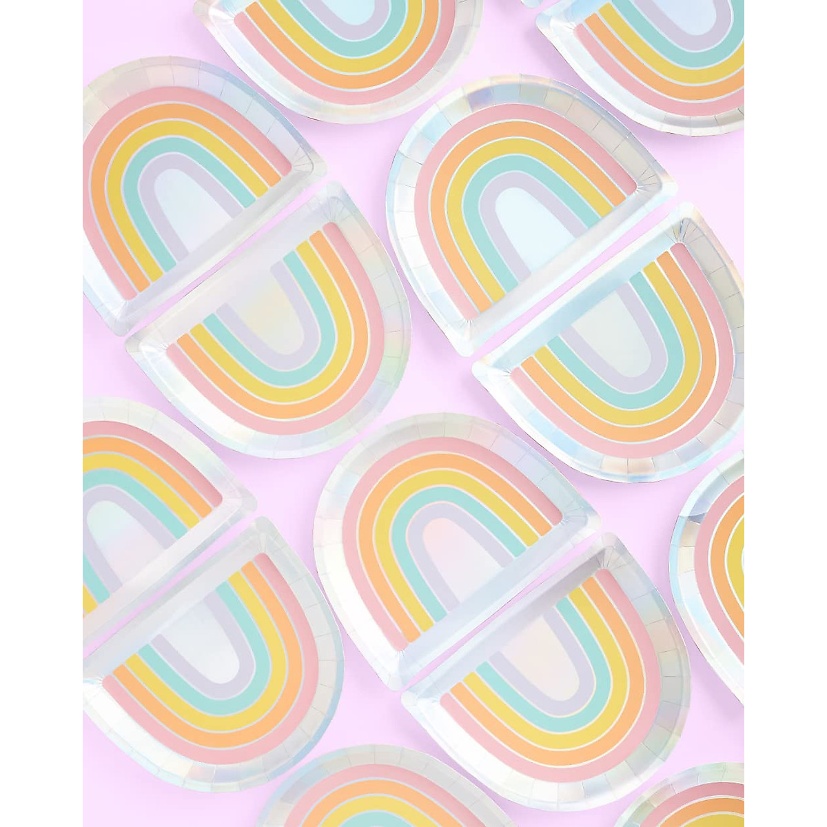 xo, Fetti Rainbow Paper Plates - 25 pk, 9" | Happy Pastel Birthday Party Decorations, Cute Bachelorette Party, Cool Cake Plates, Unicorn Bday