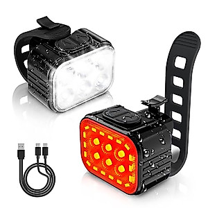WORKPRO Bike Lights Set [8+13 Modes], Rechargeable Bicycle Light Set Ultra Bright, IP65 Waterproof Bike Lights for Night Riding, 1200mAh Bike Headlight and Tail Light Reflectors, Black