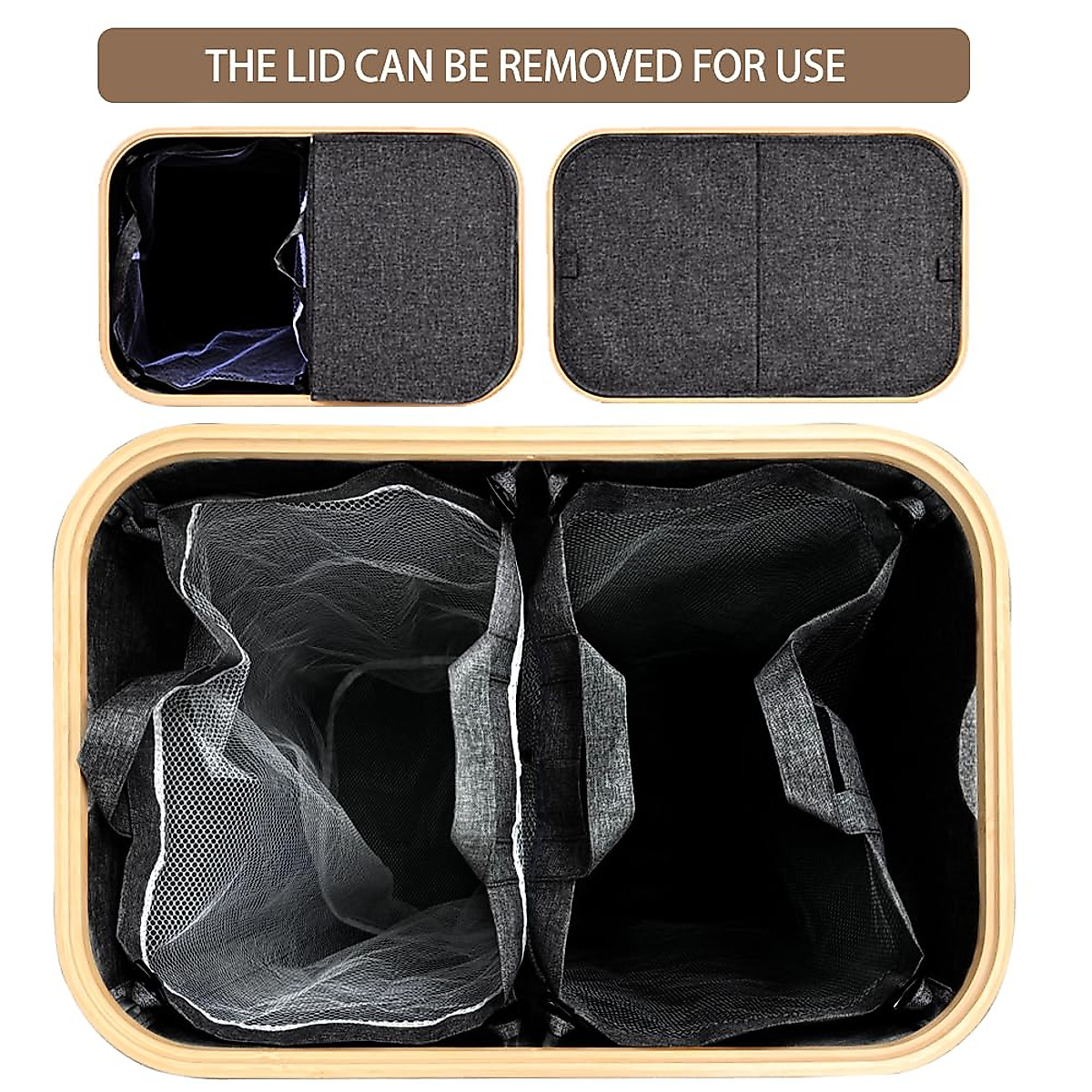 Large Laundry Hamper with Wheels and Lid | 144L Collapsible Laundry Baskets with Removable Bag | Dirty Clothes Hamper for Bedroom, Dorm | CarzyHome Double Rolling Laundry Basket with Handles - Black